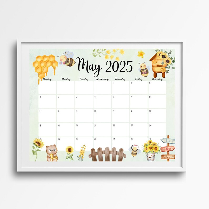 EDITABLE May 2025 Calendar, Kids Calendar School, Homeschool Planner, Cute Bees, Beautiful ...