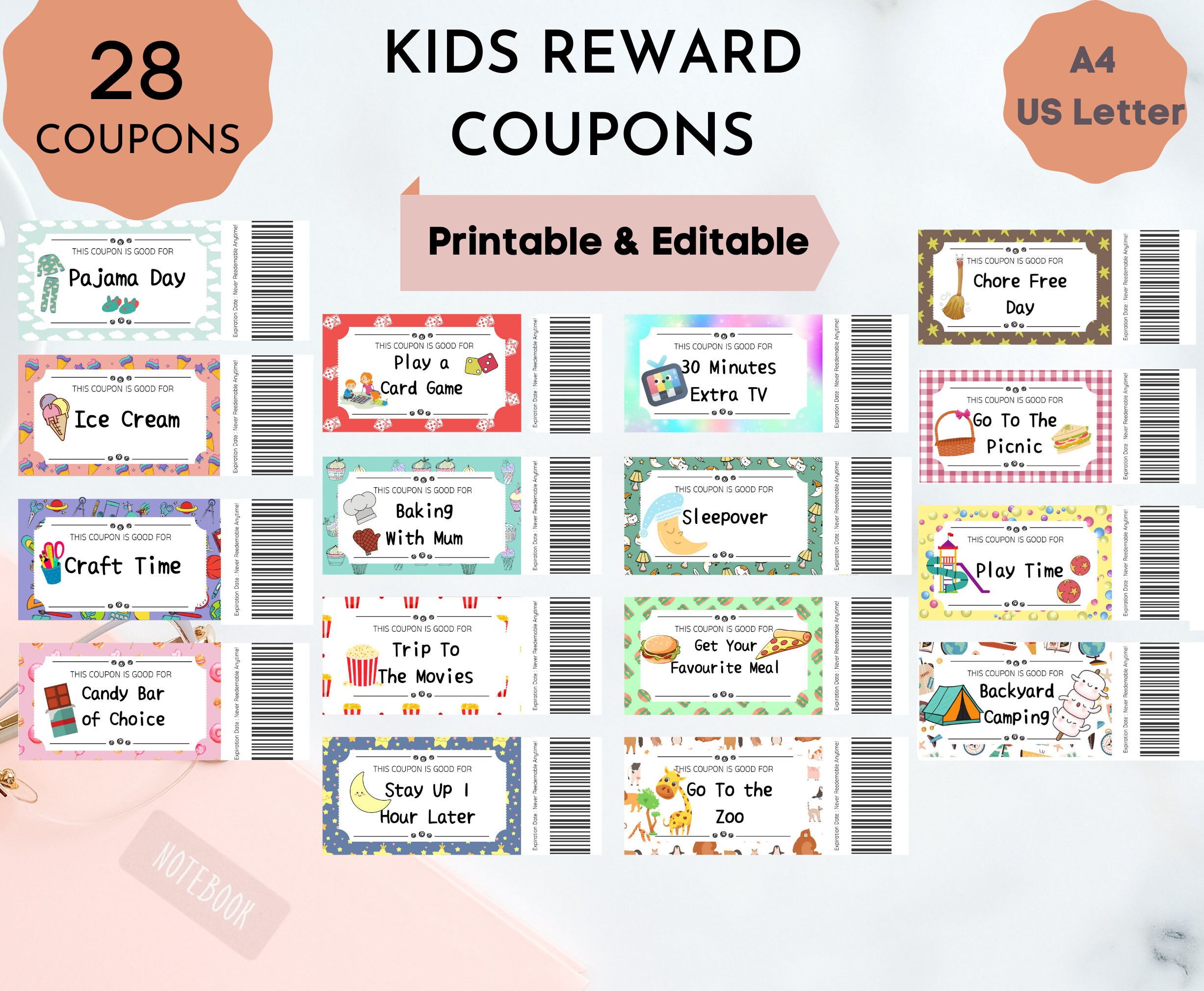 Printable Kids Reward Coupons Editable Reward Coupons - Etsy