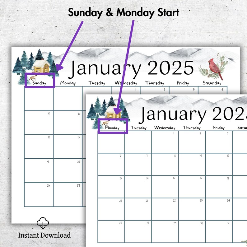 EDITABLE January 2025 Calendar, Printable January Calendar, Snowy ...