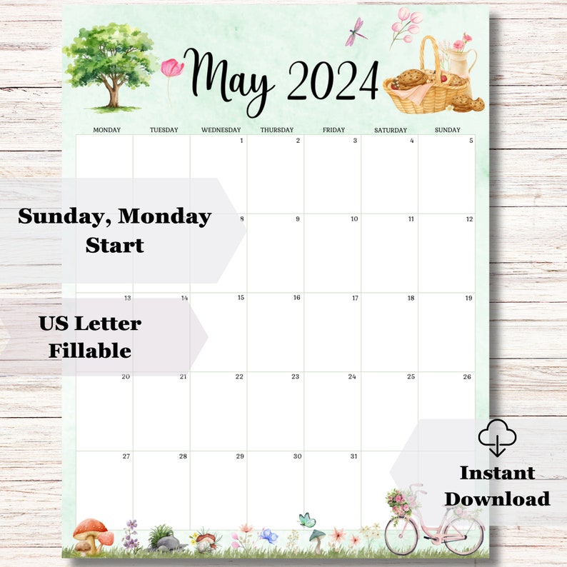 EDITABLE May 2024 Calendar, Printable May 2024 Calendar, Welcome Summer ...