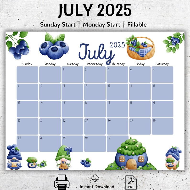 EDITABLE July 2025 Calendar, Monthly Planner, Printable Homeschool ...