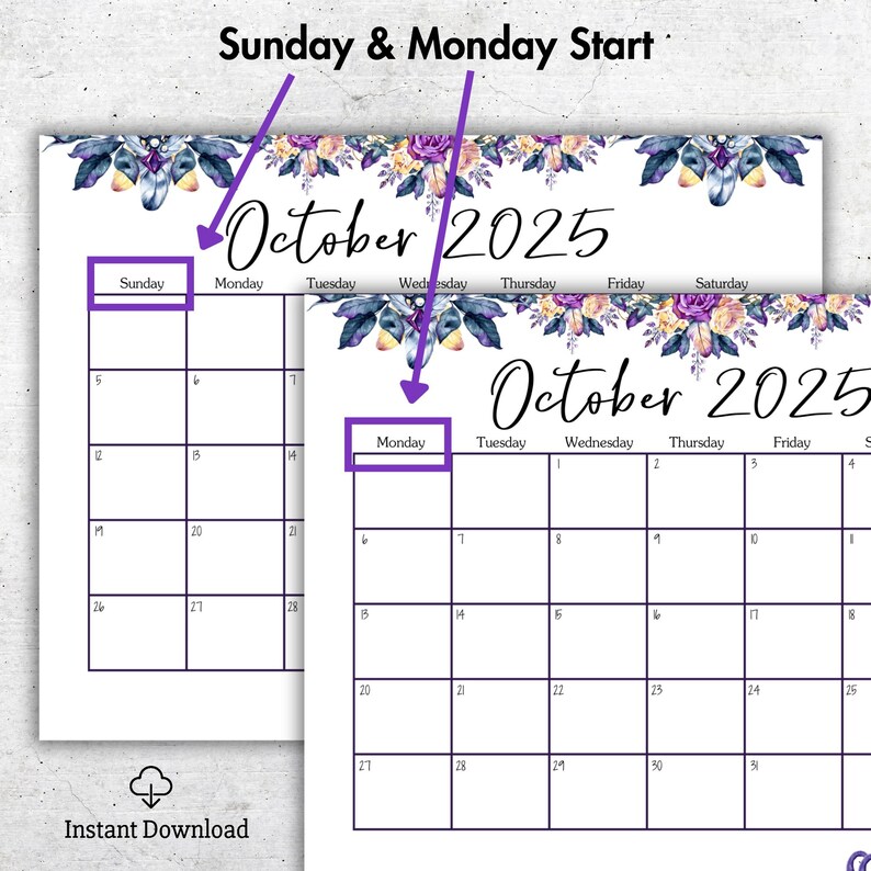 EDITABLE October 2025 Calendar, Halloween Planner, Colorful Flowers ...