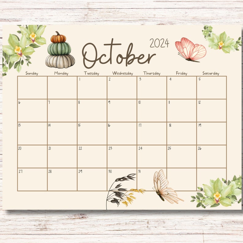 Buy EDITABLE October 2024 Calendar, Beautiful Pumpkins, Colorful ...