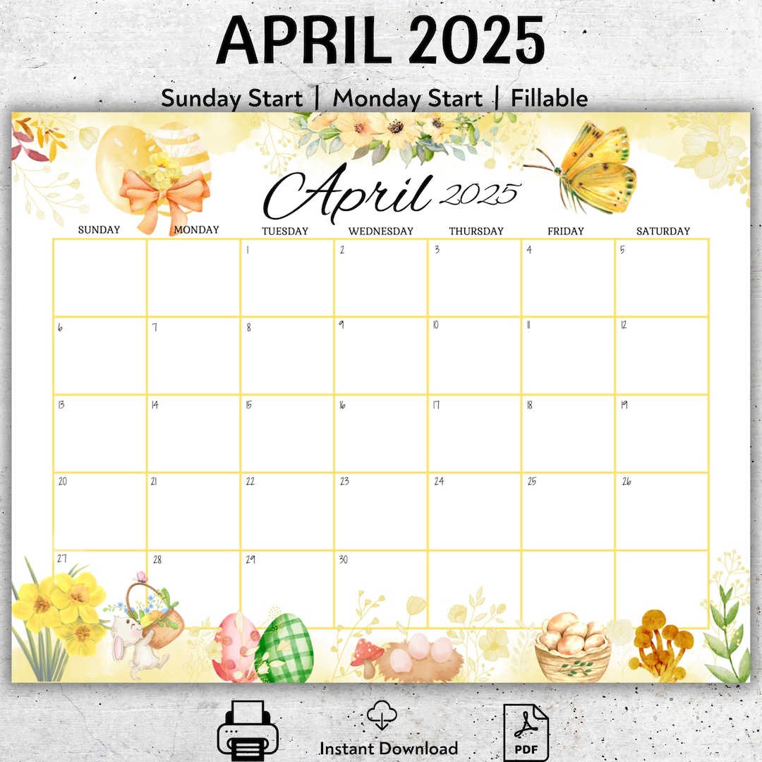 EDITABLE April 2025 Calendar, Printable, Fillable Monthly Planner, Kids ...