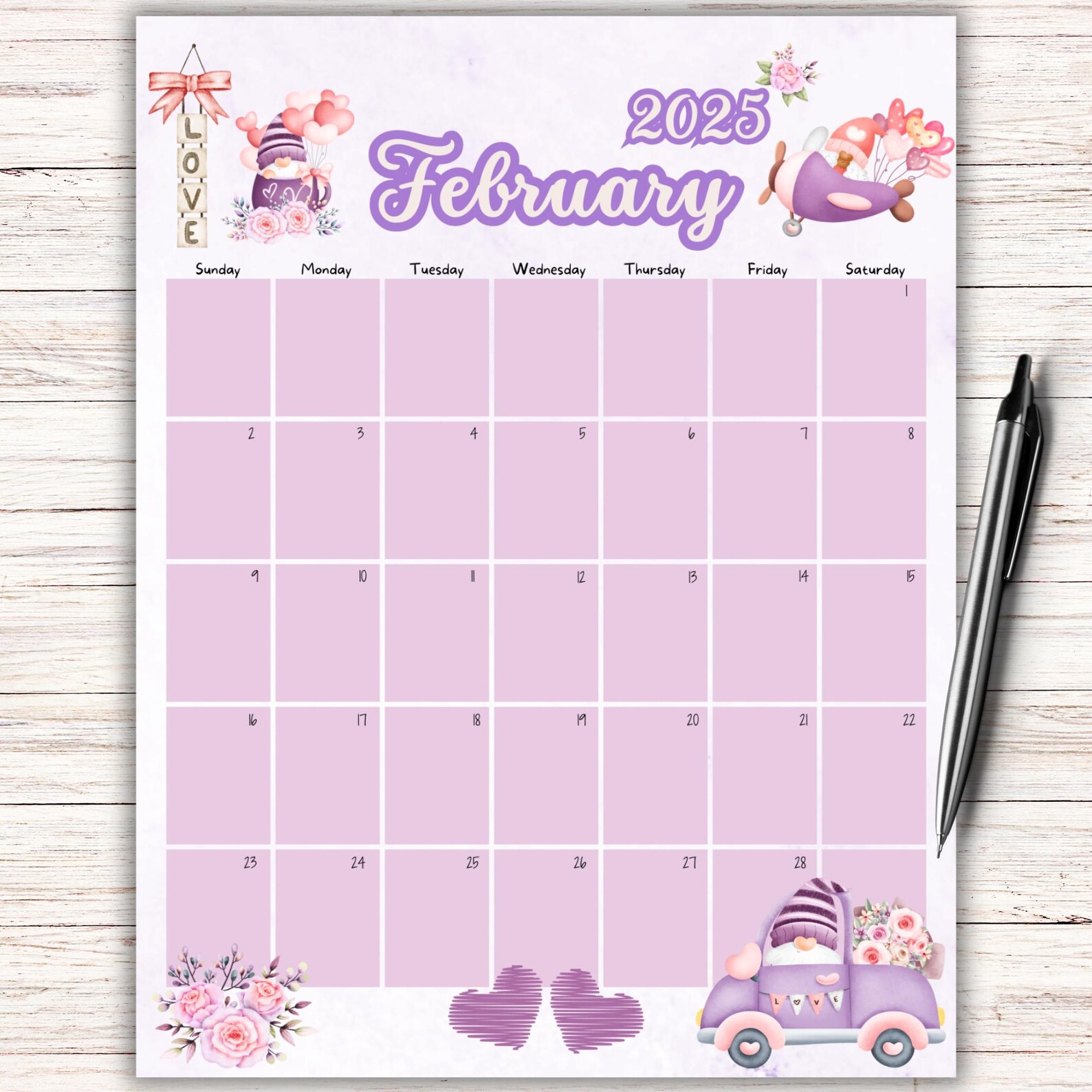 EDITABLE February 2025 Calendar, Printable February 2025 Monthly ...