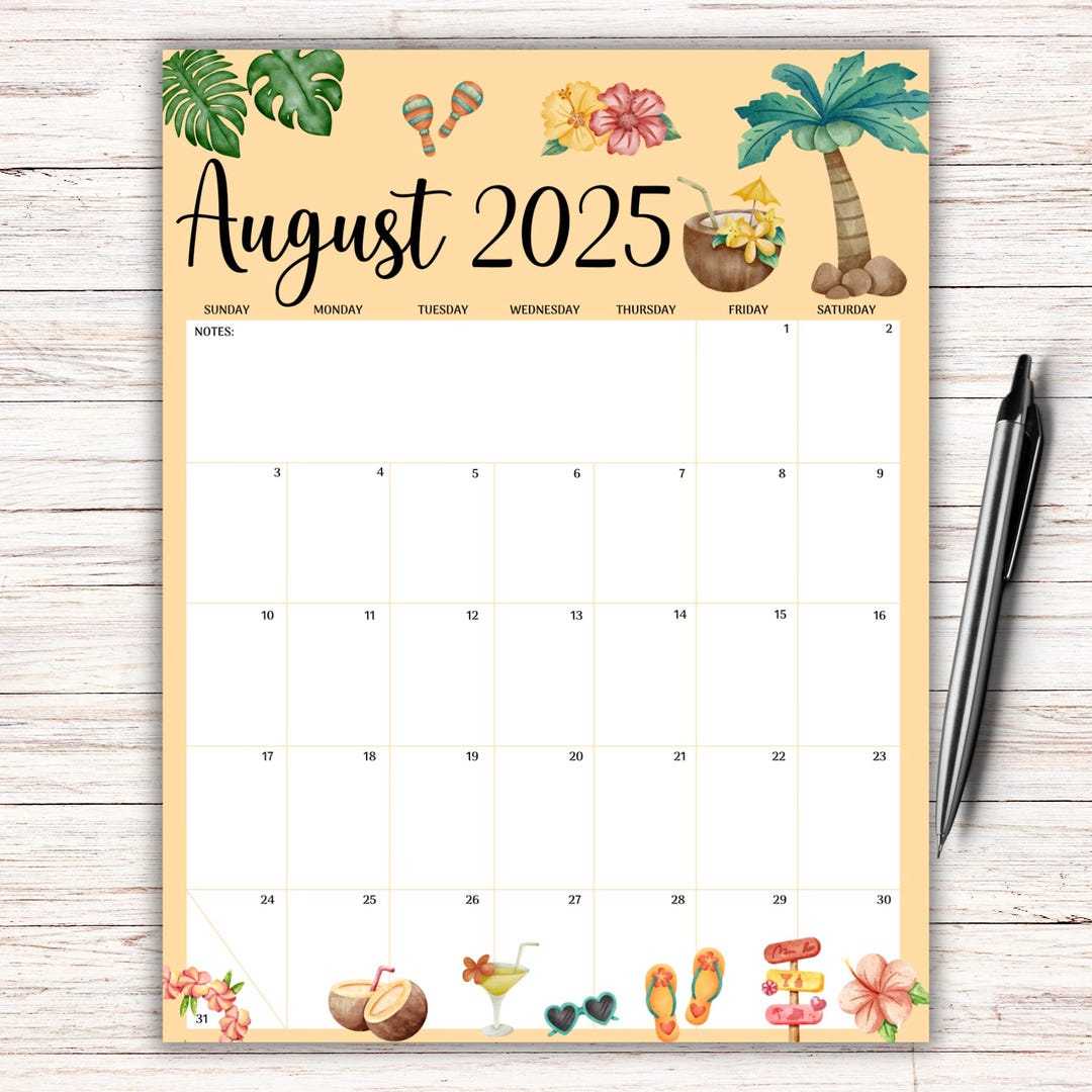 August 2025 Calendar Printable, Fillable August Calendar, Monthly ...