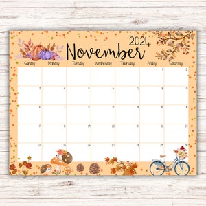 EDITABLE November 2024 Calendar, Beautiful Fall Foliage, Printable ...