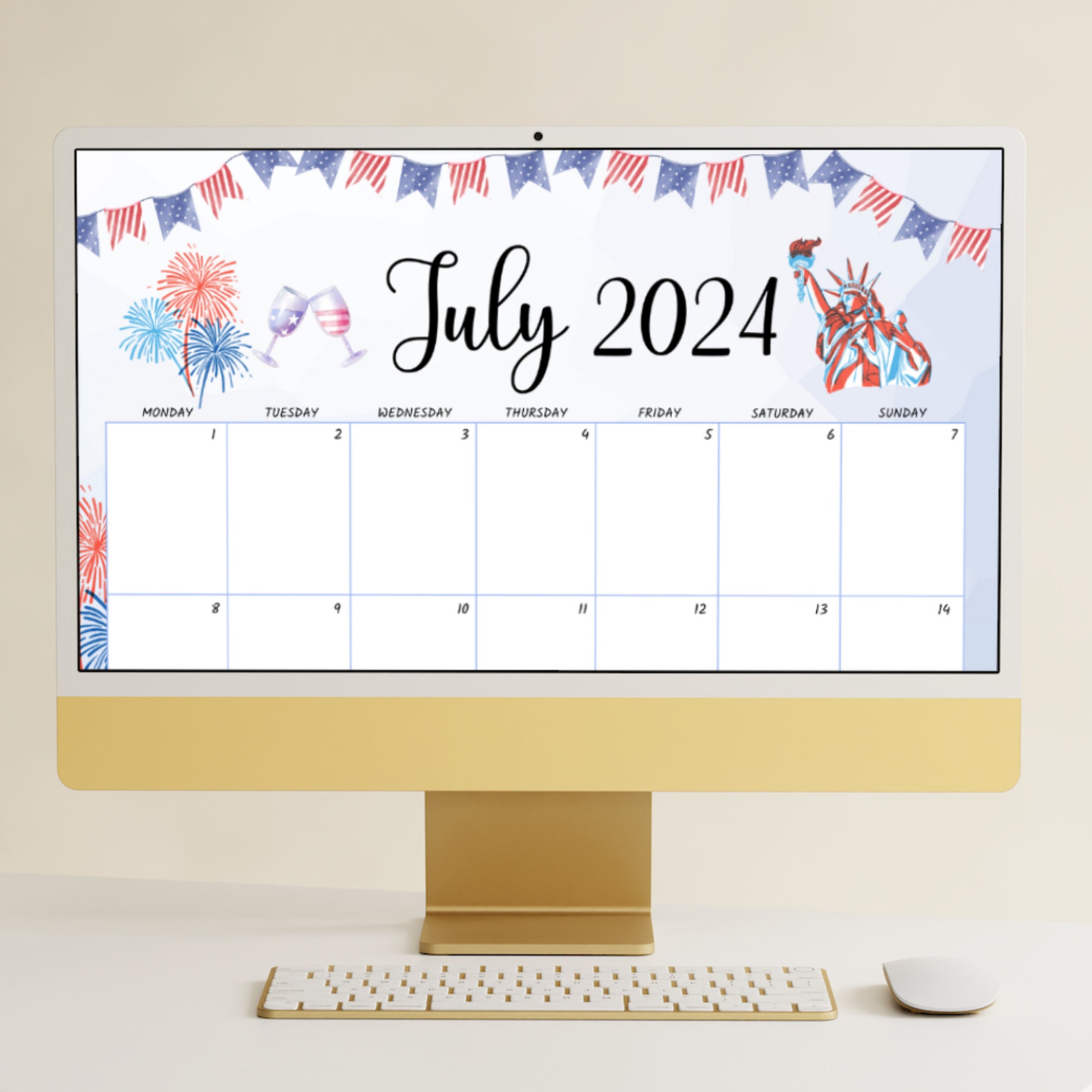 EDITABLE July 2024 Calendar, 4th July Independence Day, Happy 4th July ...