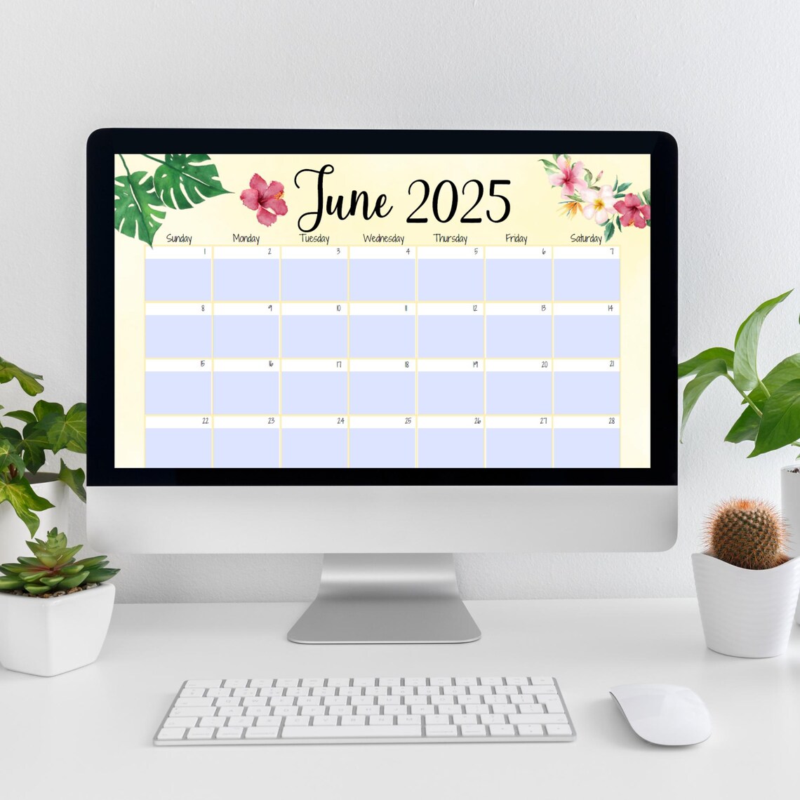 Printable June 2025 Calendar Tropical Theme, Sunday and Monday Start ...