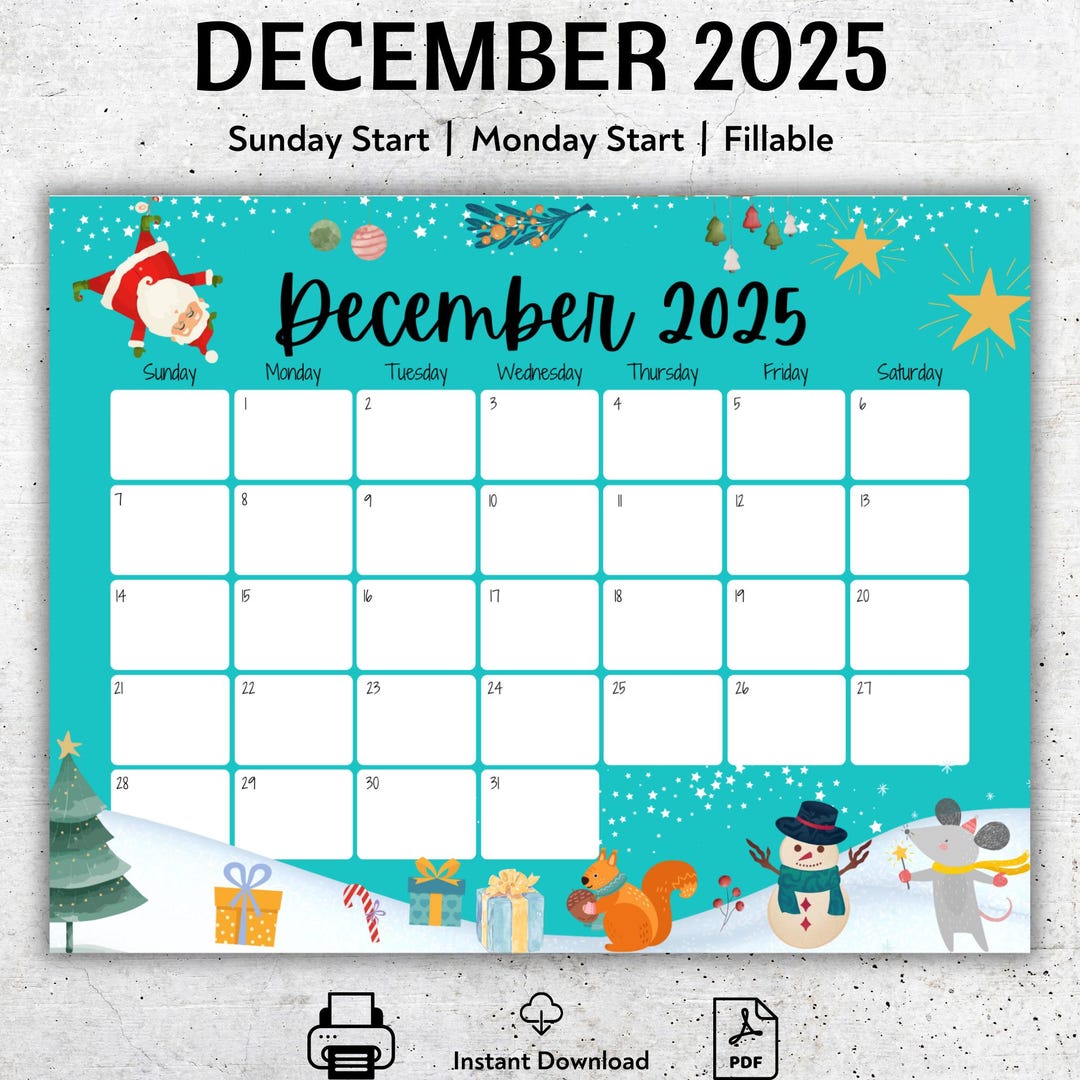 EDITABLE December 2025 Calendar, Beautiful Winter, Cute Snowman ...
