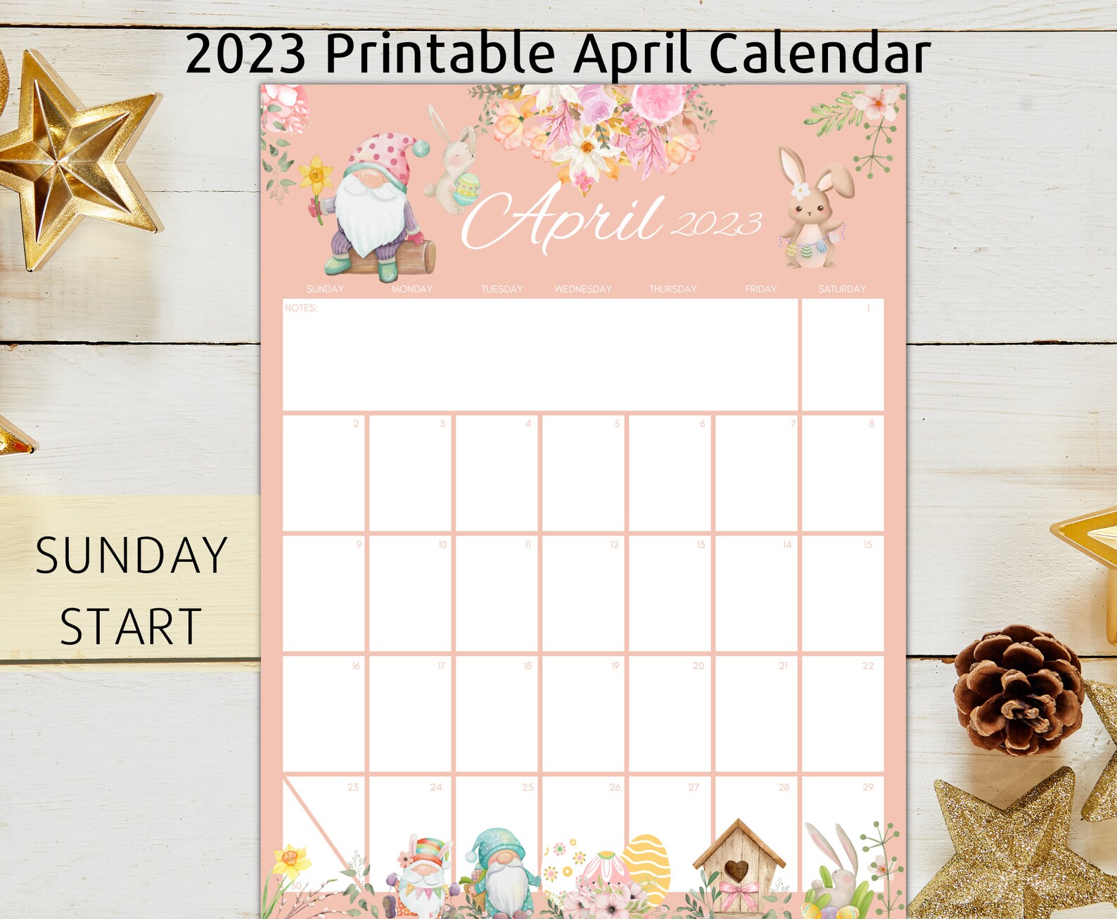 EDITABLE April 2023 Calendar Happy Easter Day Cute Bunnies - Etsy