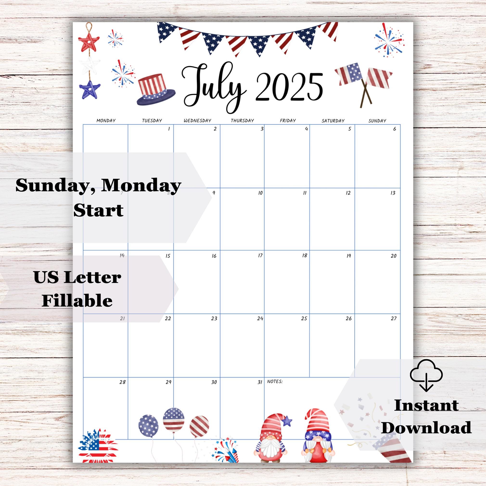EDITABLE July 2025 Calendar, Monthly Planner, Printable Homeschool ...