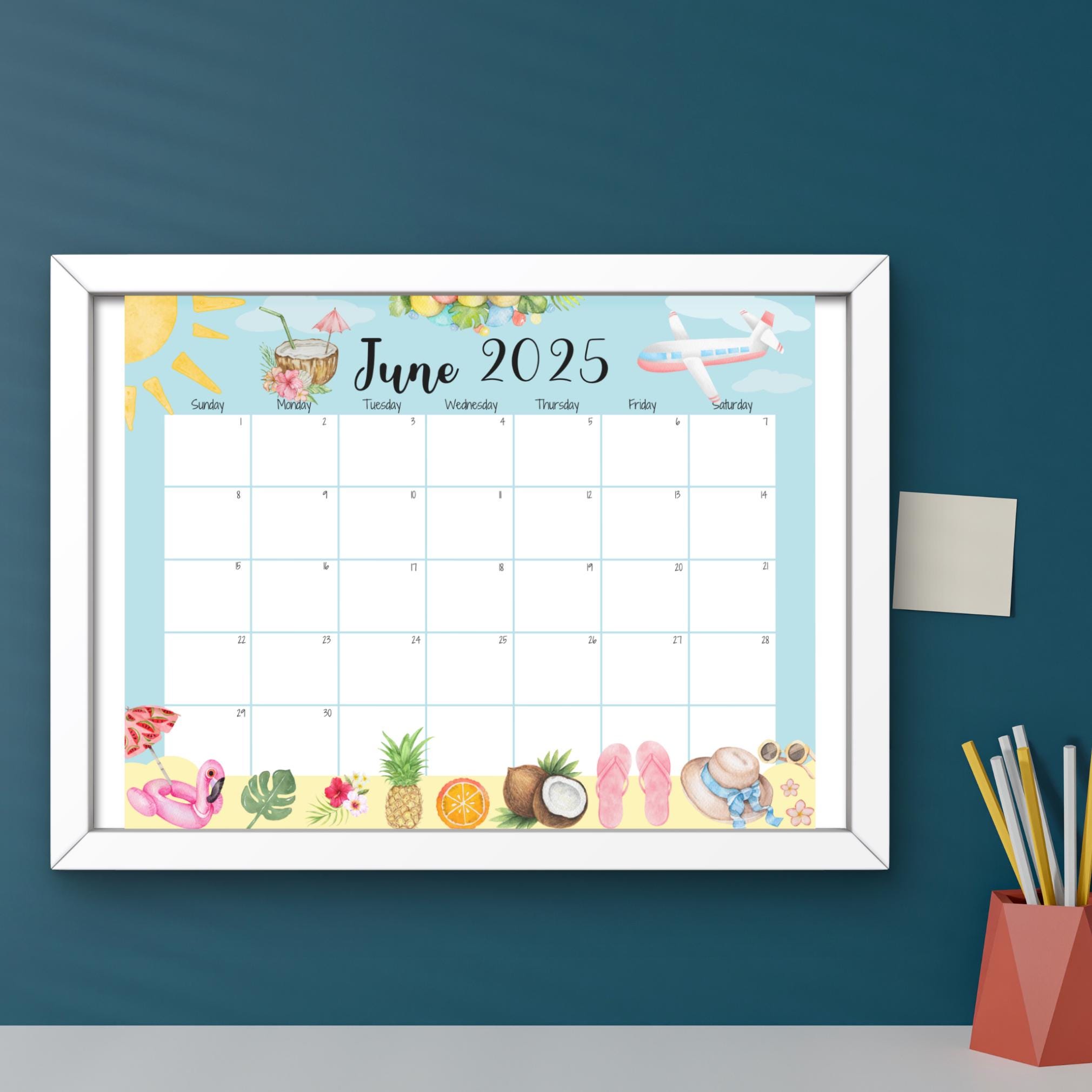 EDITABLE June 2025 Calendar, 2025 Summer Calendar, Fillable June ...