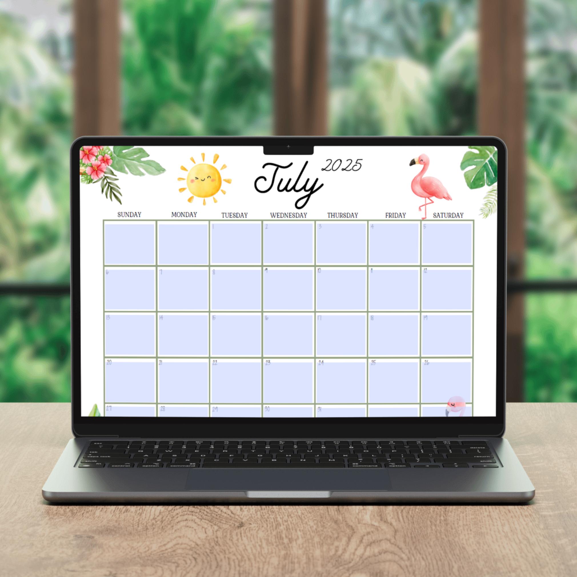 EDITABLE July 2025 Calendar, Beautiful Colorful Summer, Monthly Planner ...