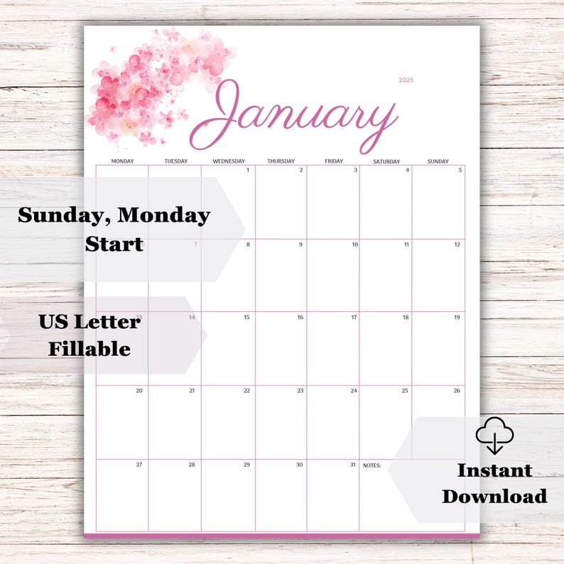 Editable 2025 January Calendar, Printable, Fillable Calendar, Planner ...