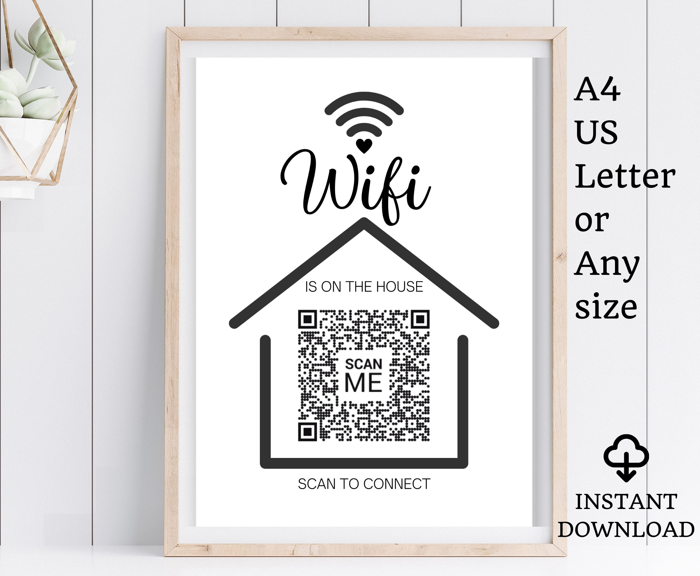 Printable Wifi QR Code Sign, Editable QR Code Sign, Scan to Connect ...