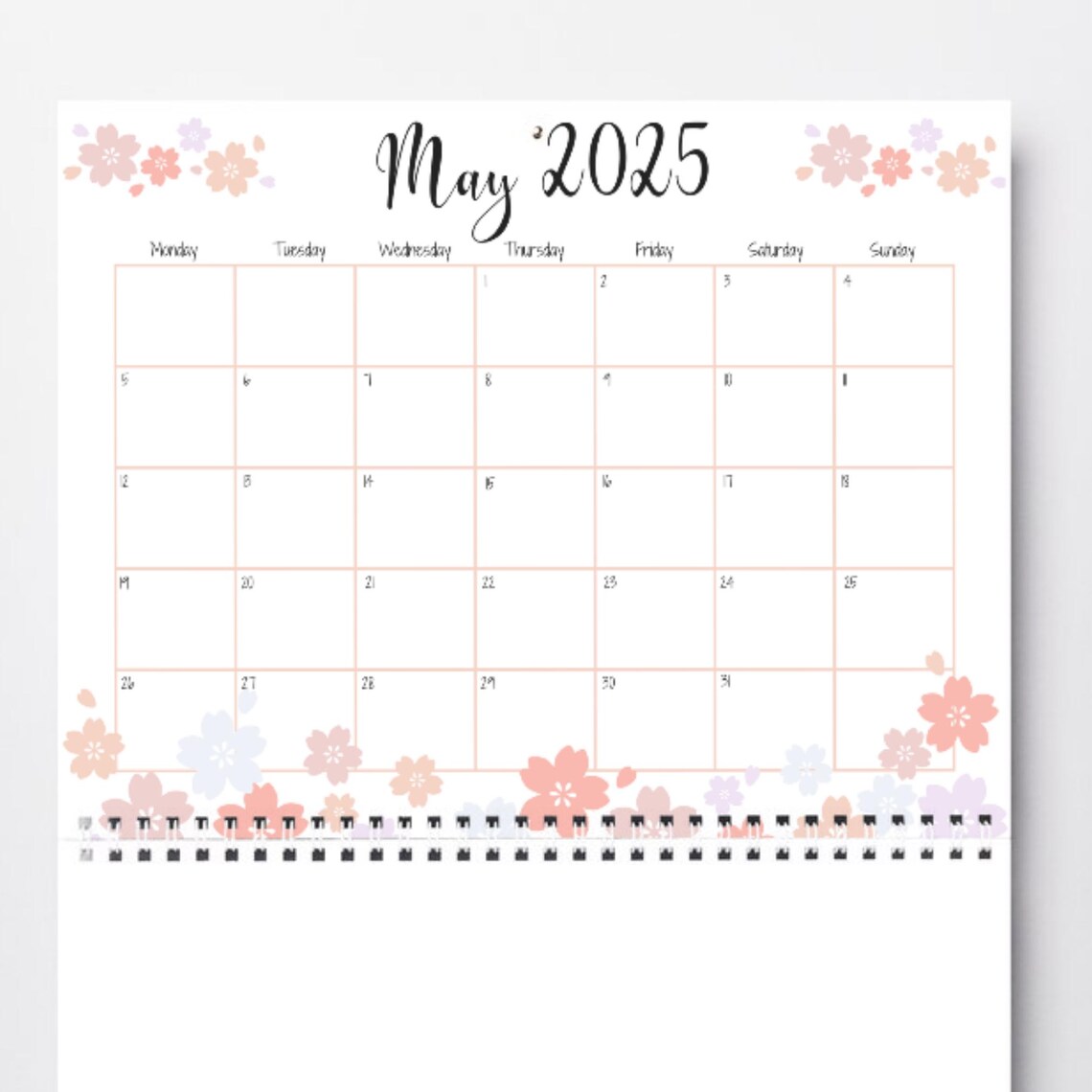 EDITABLE May 2025 Calendar, Colorful Flowers, Beautiful Spring ...