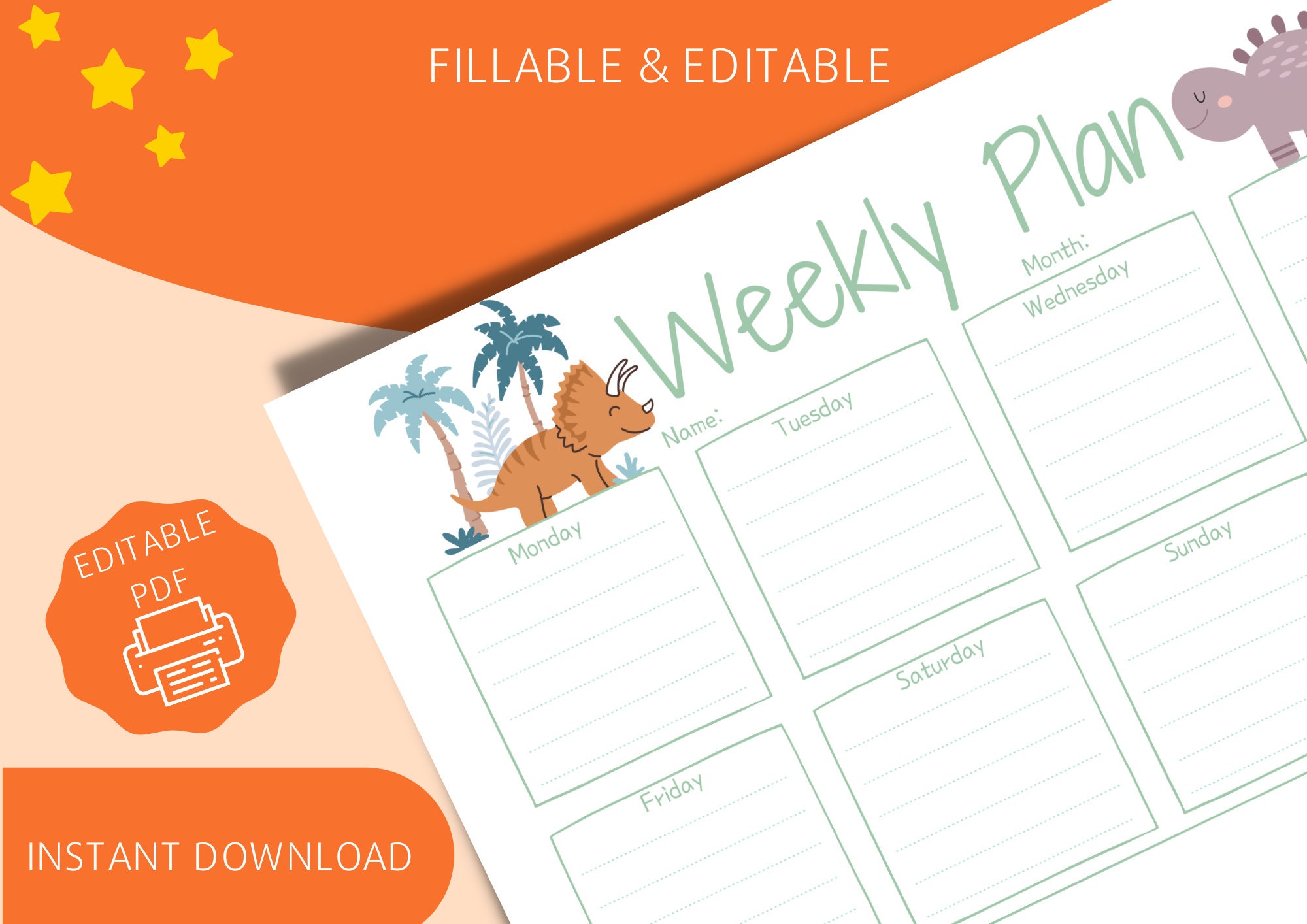 Daily & Weekly Kids Planner Dinosaur Design Kids Daily - Etsy