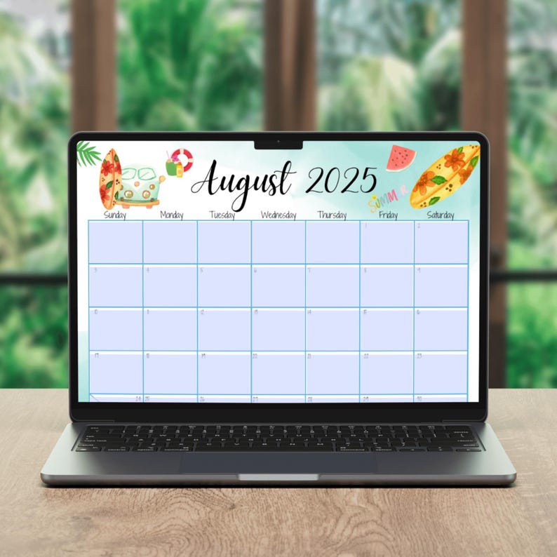 EDITABLE August 2025 Calendar, Beautiful Summer, Watermelon, Cute Gnome ...