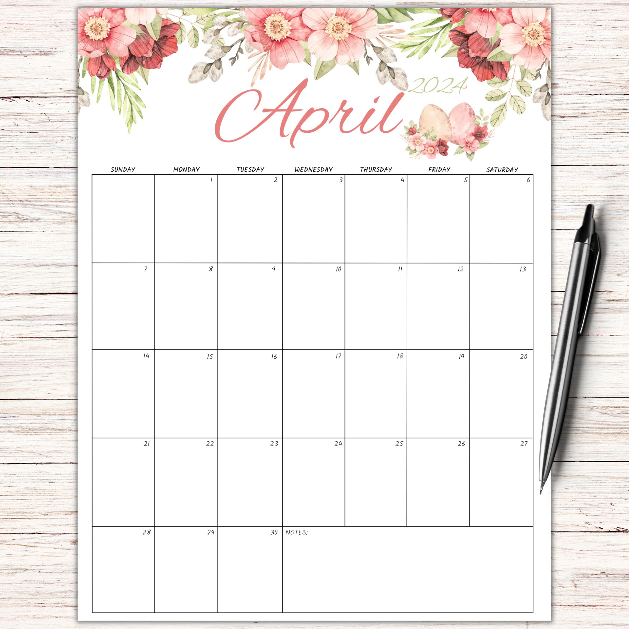 Fillable/editable April Calendar, April 2024 Printable Calendar ...