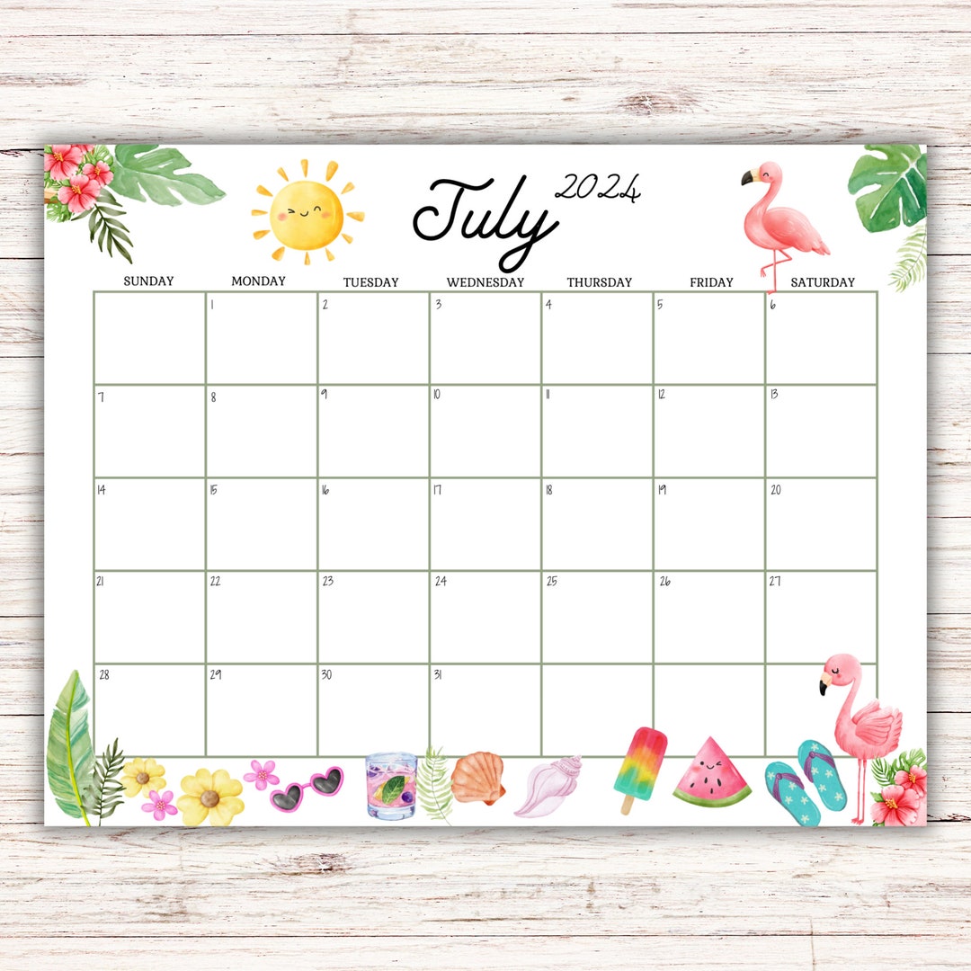 EDITABLE July 2024 Calendar, Beautiful Colorful Summer, Monthly Planner ...