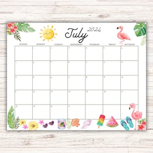 EDITABLE July 2024 Calendar, Beautiful Colorful Summer, Monthly Planner ...