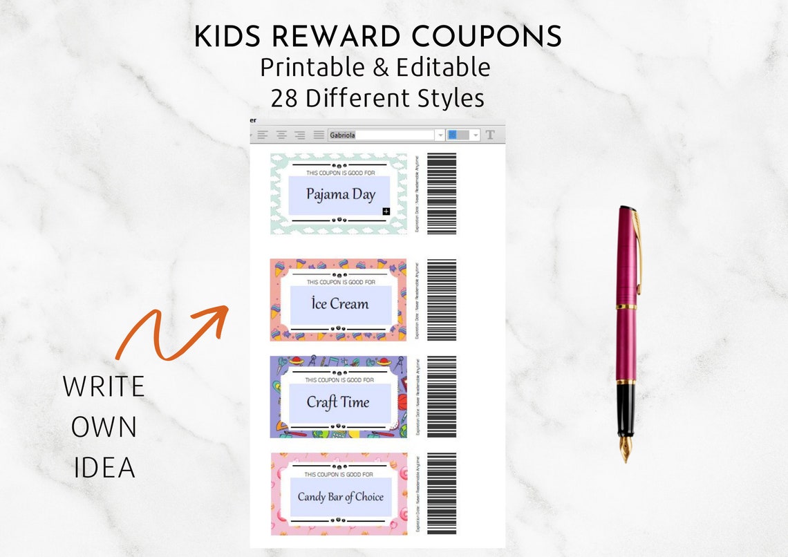 Printable Kids Reward Coupons, Editable Reward Coupons, Pre-filled ...