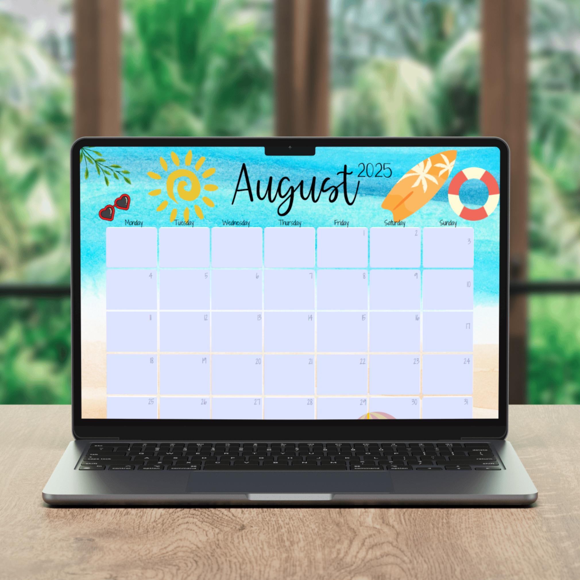 EDITABLE August 2025 Calendar, Beautiful Summer, Cute Penguins ...