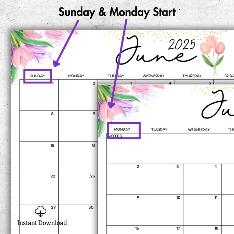 EDITABLE June 2025 Calendar, Printable June Calendar, Pink and Purple ...