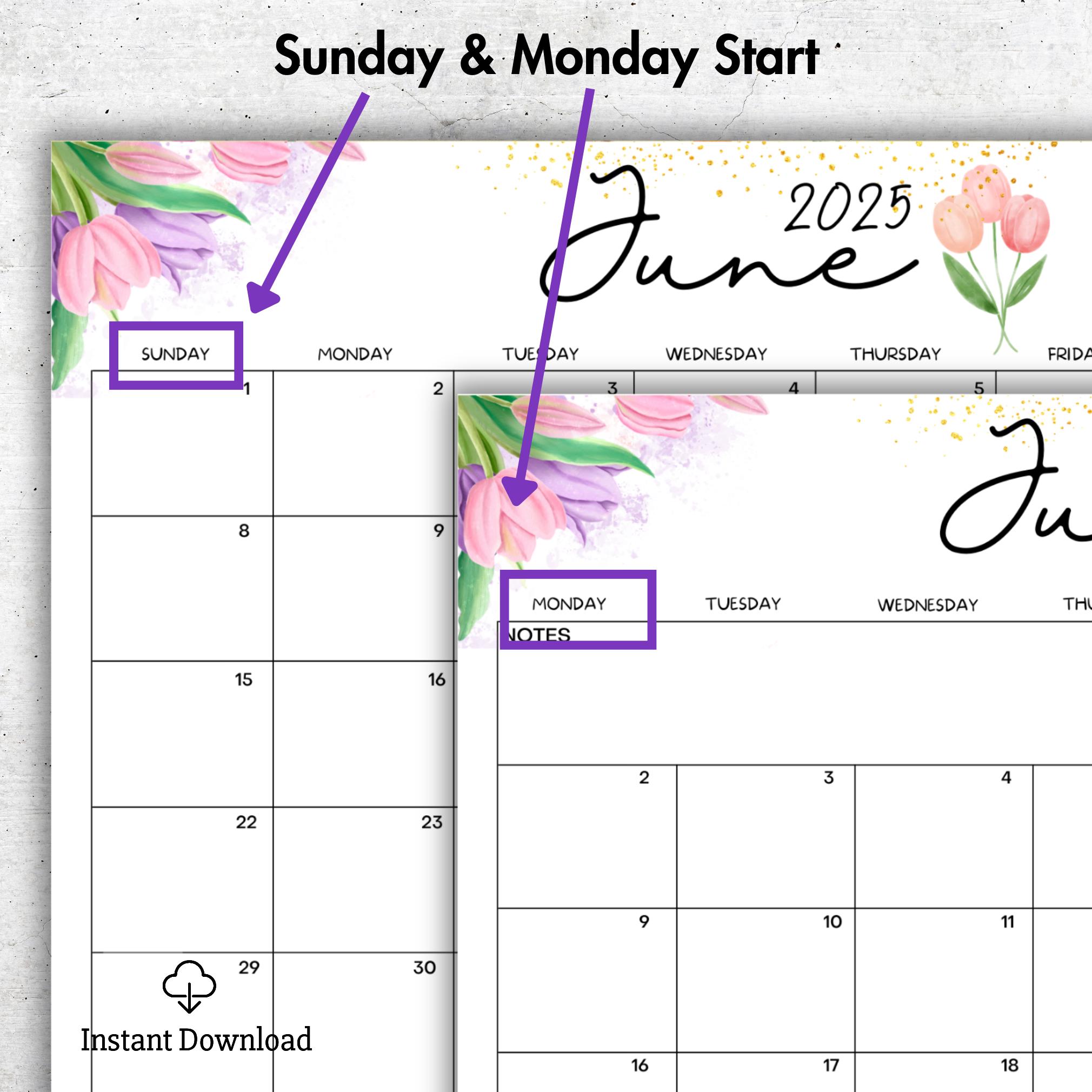 EDITABLE June 2025 Calendar, Printable June Calendar, Pink and Purple ...