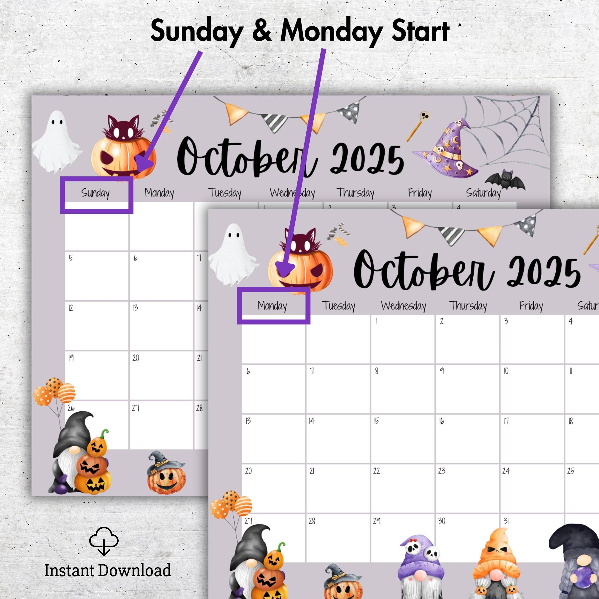 EDITABLE October 2025 Calendar, Happy Halloween, Pretty Ghost, Cute ...