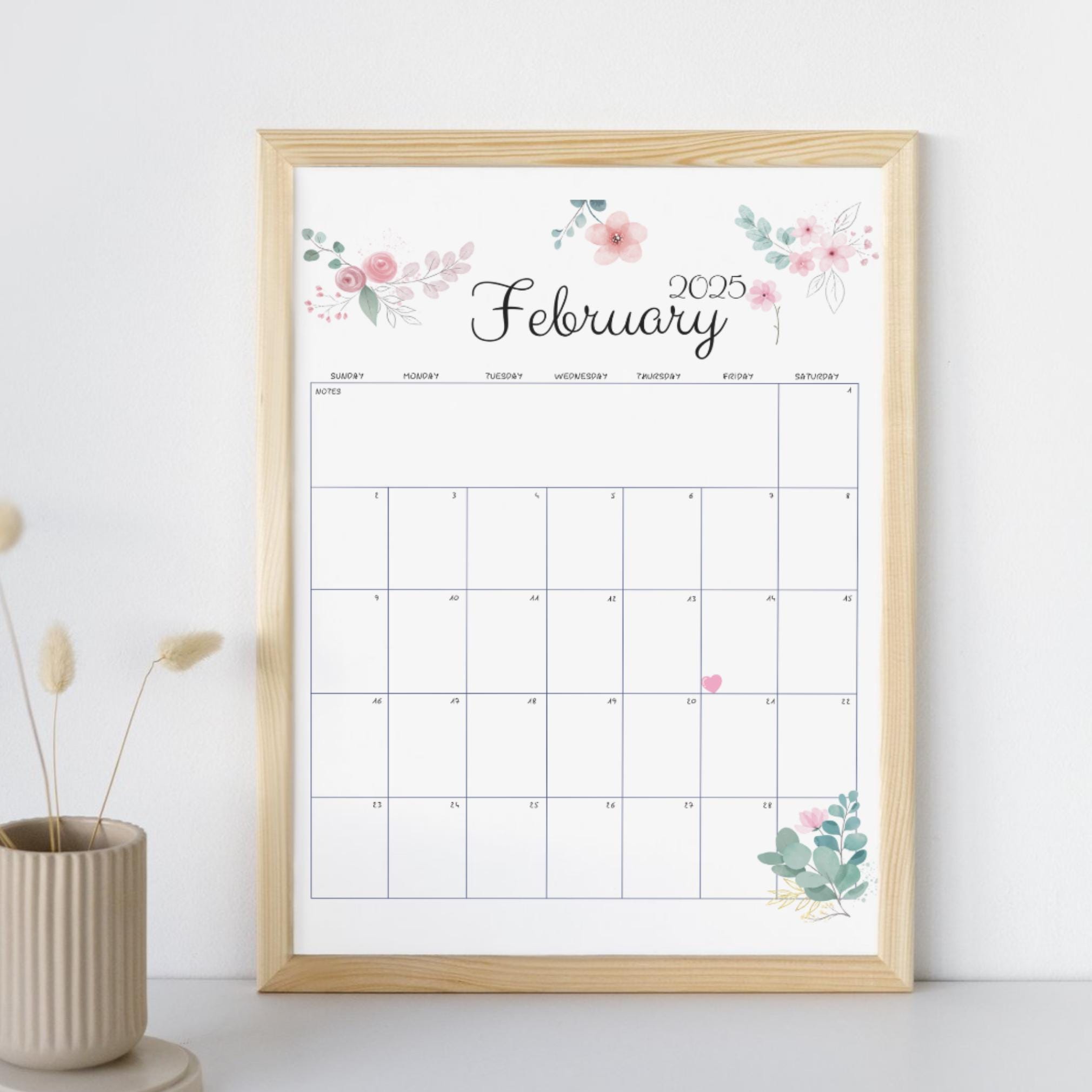 EDITABLE February 2025 Calendar, Simple Monthly Schedule, Flowered ...