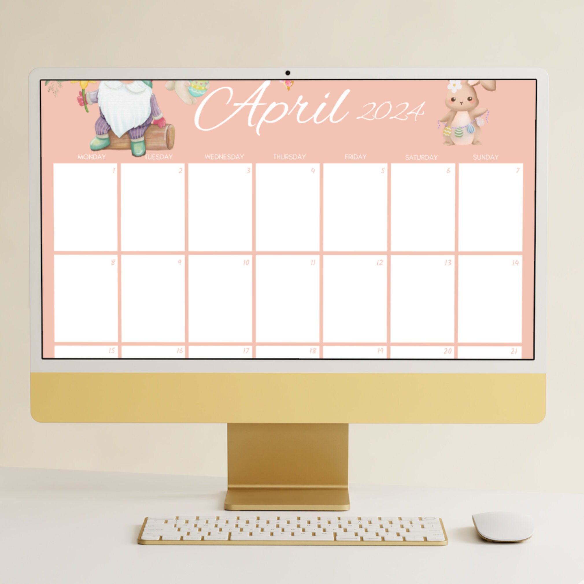EDITABLE April 2024 Calendar, Happy Easter Day, Cute Bunnies, Printable ...