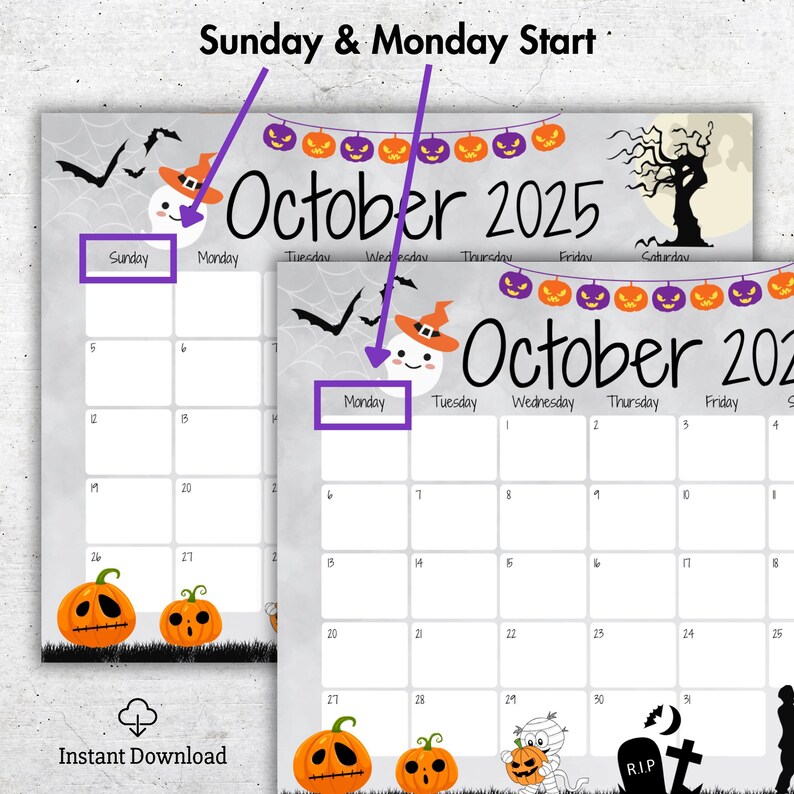 EDITABLE October 2025 Calendar, Happy Halloween, Pretty Ghost, Cute ...