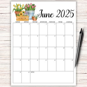 Rustic Floral June 2025 Printable Calendar, US Letter Size, Fillable ...