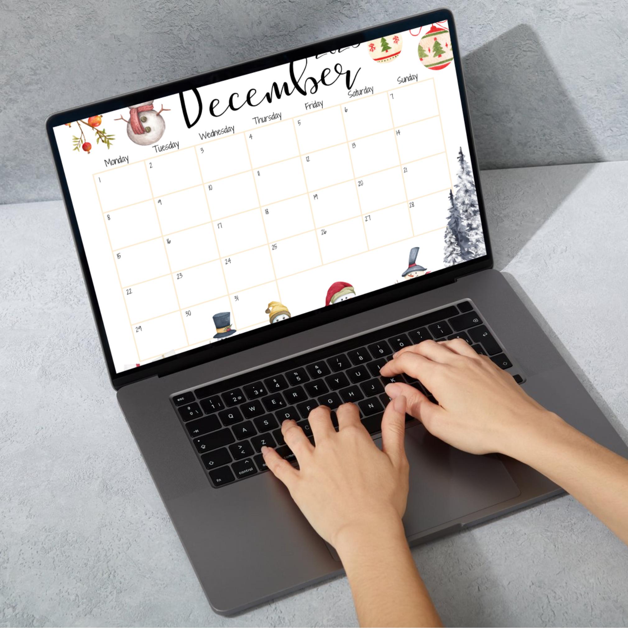 EDITABLE December 2025 Calendar, Beautiful Winter, Cute Snowman ...