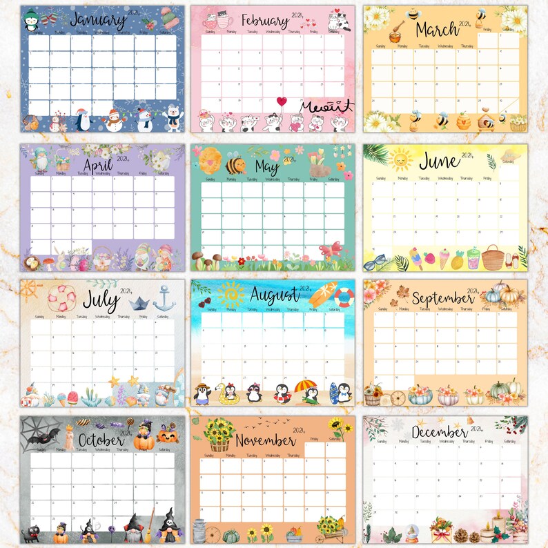 Monthly Calendar 2024, New Year, School Home Office, 2024 Monthly ...