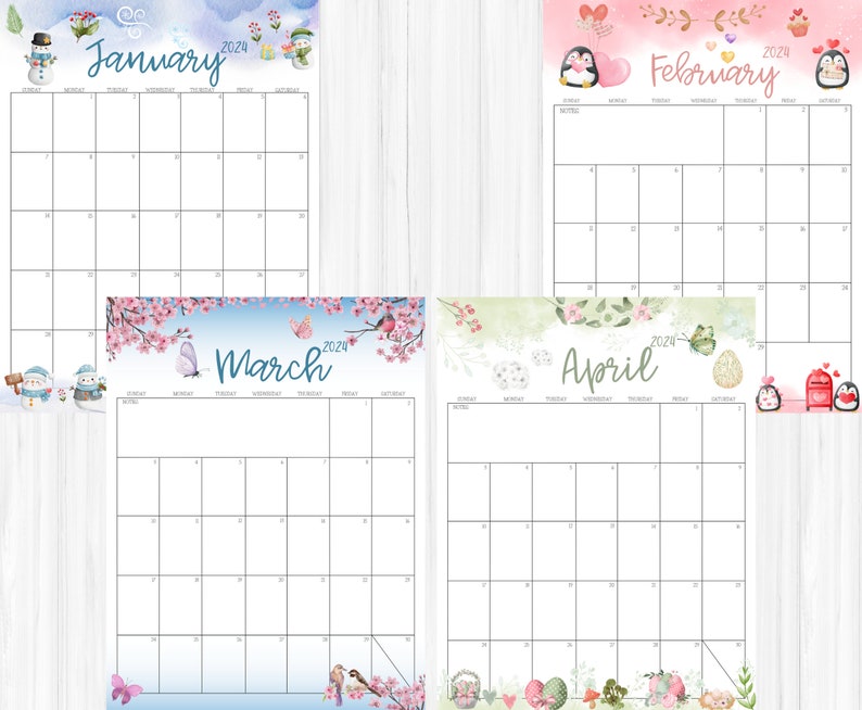EDITABLE Calendar 2024 Bundle, Printable New Year Calendar, Fillable ...