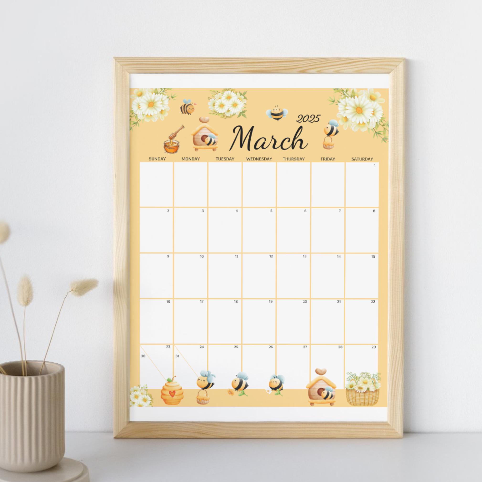 Editable 2025 March Calendar, Printable Monthly Kids School Schedule ...