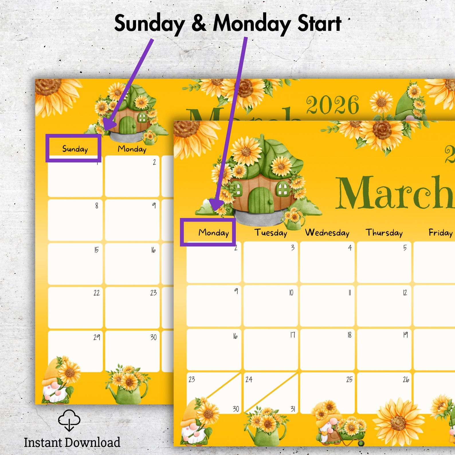 EDITABLE March 2026 Calendar, Fillable Calendar, Cute Gnomes, Happy St ...