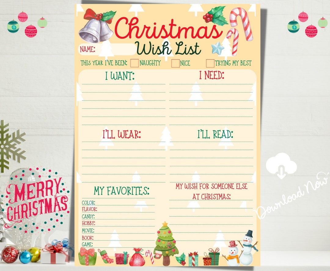 Christmas Wish List for Kids, Printable Holidays Wish List Template ...