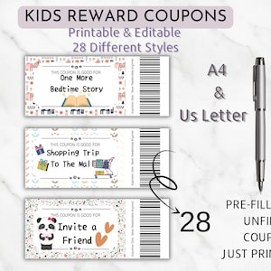Printable Kids Reward Coupons, Editable Reward Coupons, Pre-filled ...