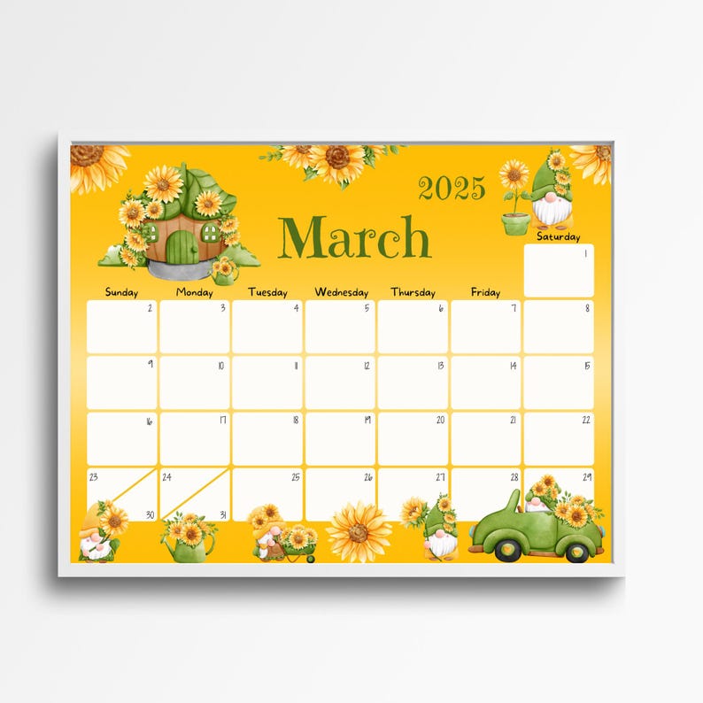 EDITABLE March 2025 Calendar, Fillable Calendar, Cute Gnomes, Happy St ...