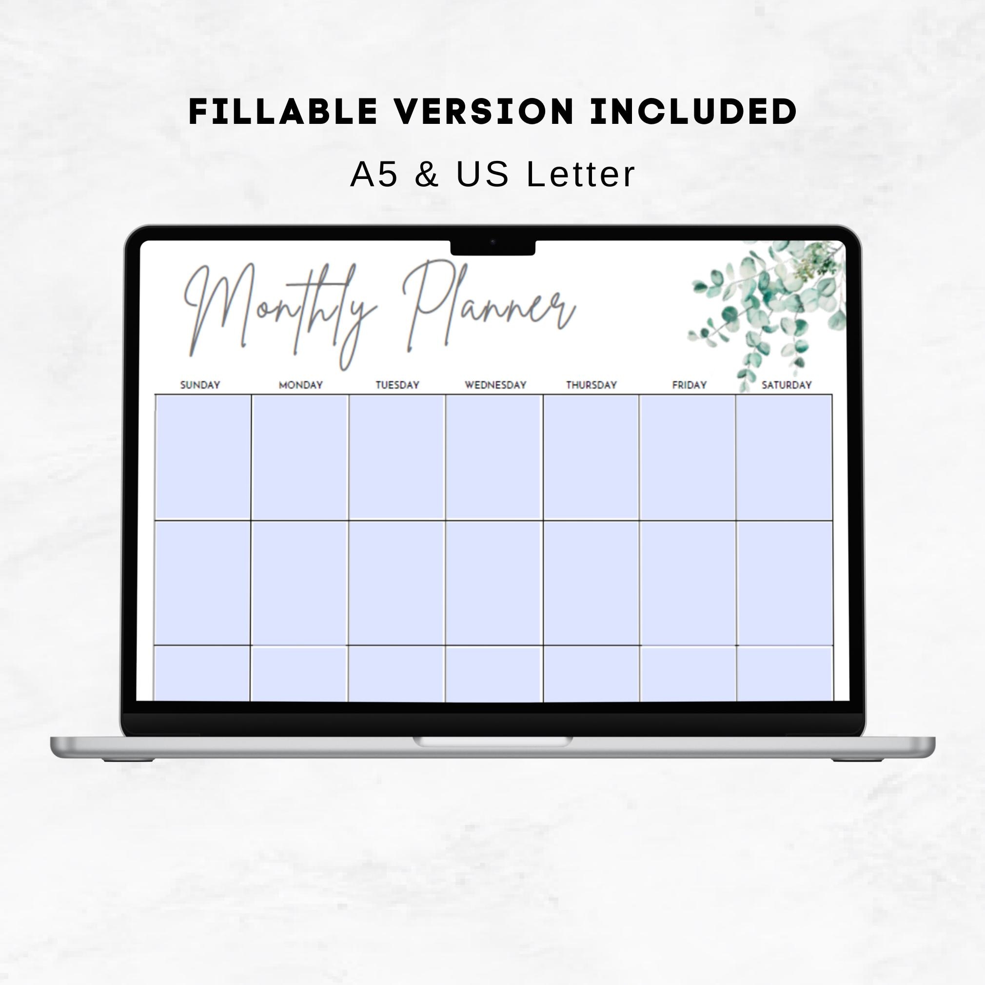 Printable Monthly Planner, Organizer, Work Planner, Simple Monthly ...