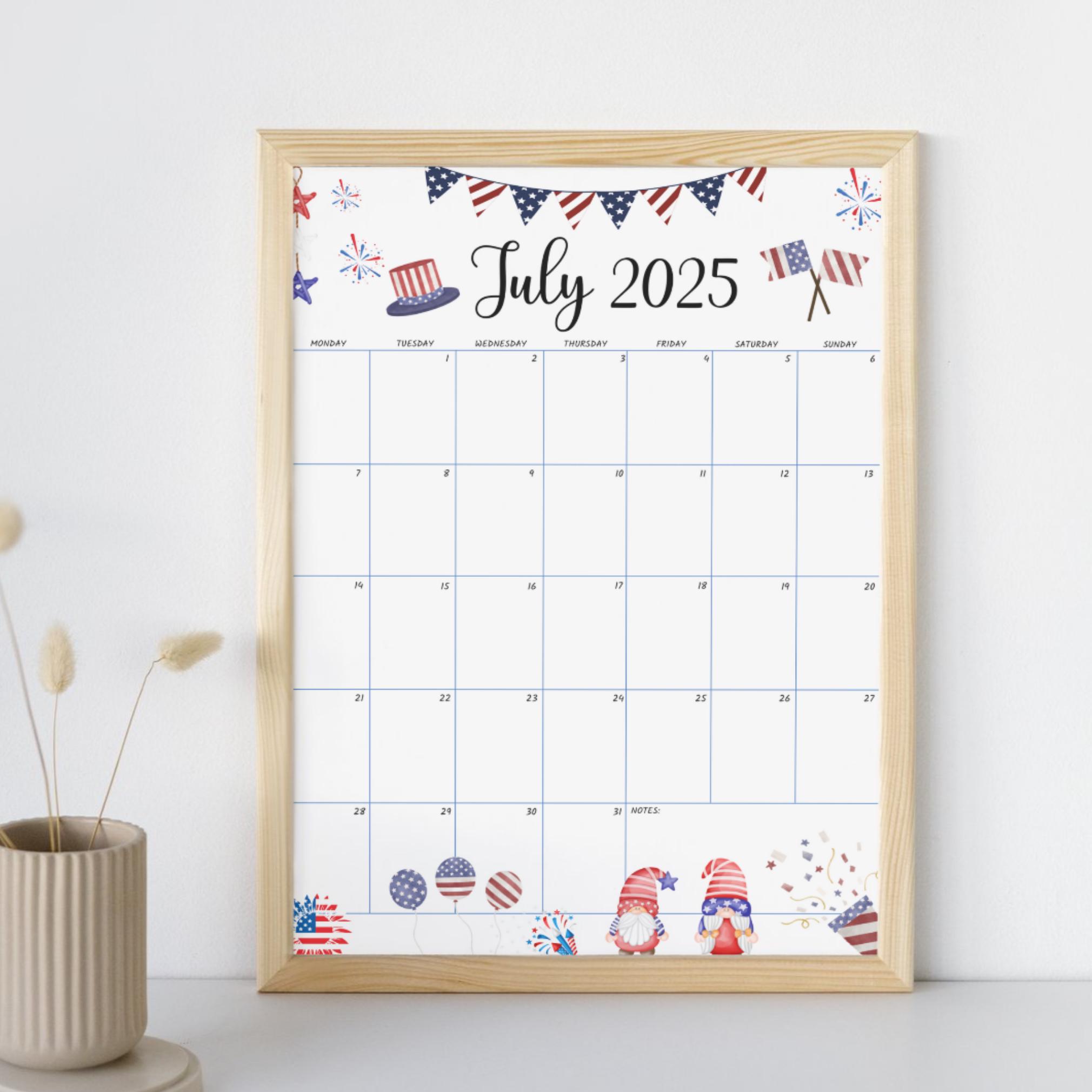 EDITABLE July 2025 Calendar, Monthly Planner, Printable Homeschool ...