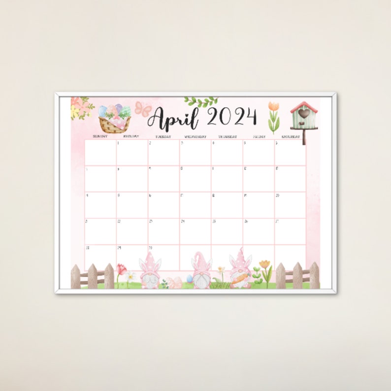 EDITABLE April 2024 Calendar, Happy Easter Day With Cute Gnomes ...