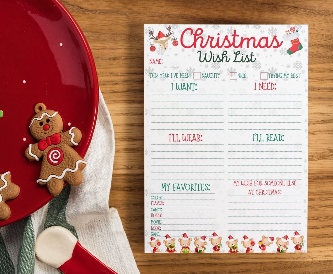 Christmas Wish List for Kids, Printable Holidays Wish List Template ...