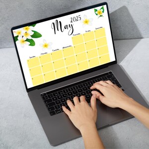 Editable/printable May 2025 Calendar, Yellow and White Flowers, Mother ...