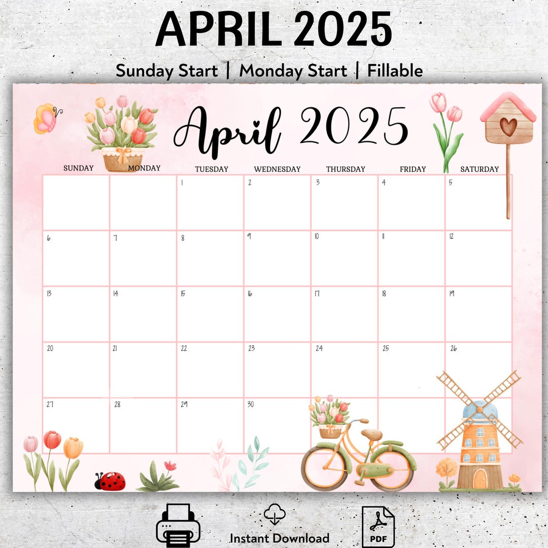 EDITABLE April 2025 Calendar, Printable April Planner, Fillable ...