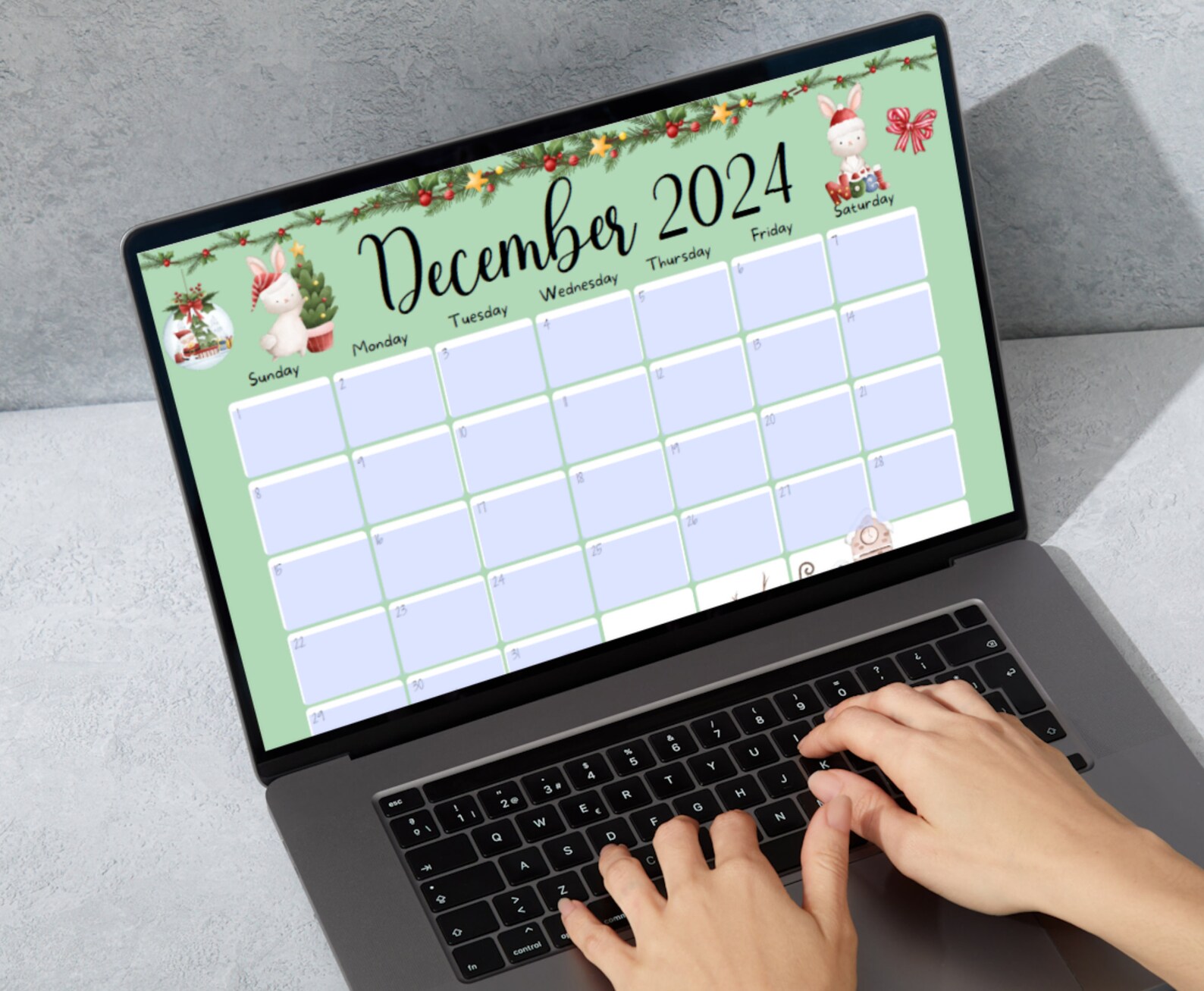 EDITABLE December 2024 Calendar, Beautiful Winter, Cute Rabbits ...